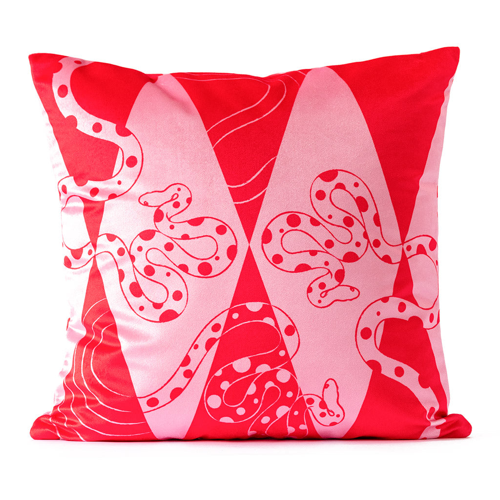 Snazzy Snakes Red & Pink Velvet Cushion Cover – Teneille Grace Art